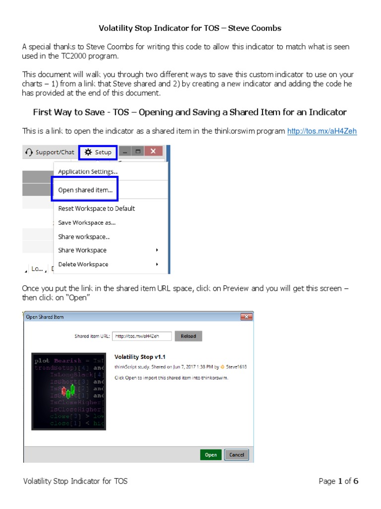 Volatility Stop Indicator Setup for TOS | PDF | Software | Computer ...