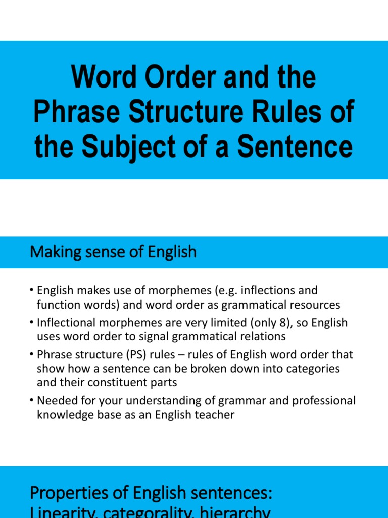 Word Order and The Phrase Structure Rules of The Subject of A Sentence ...