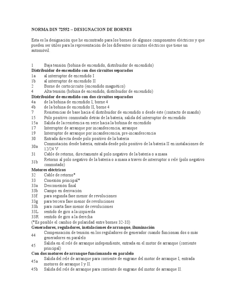 Norma DIN 72552: Designación de Bornes | PDF | Relé | Generador eléctrico