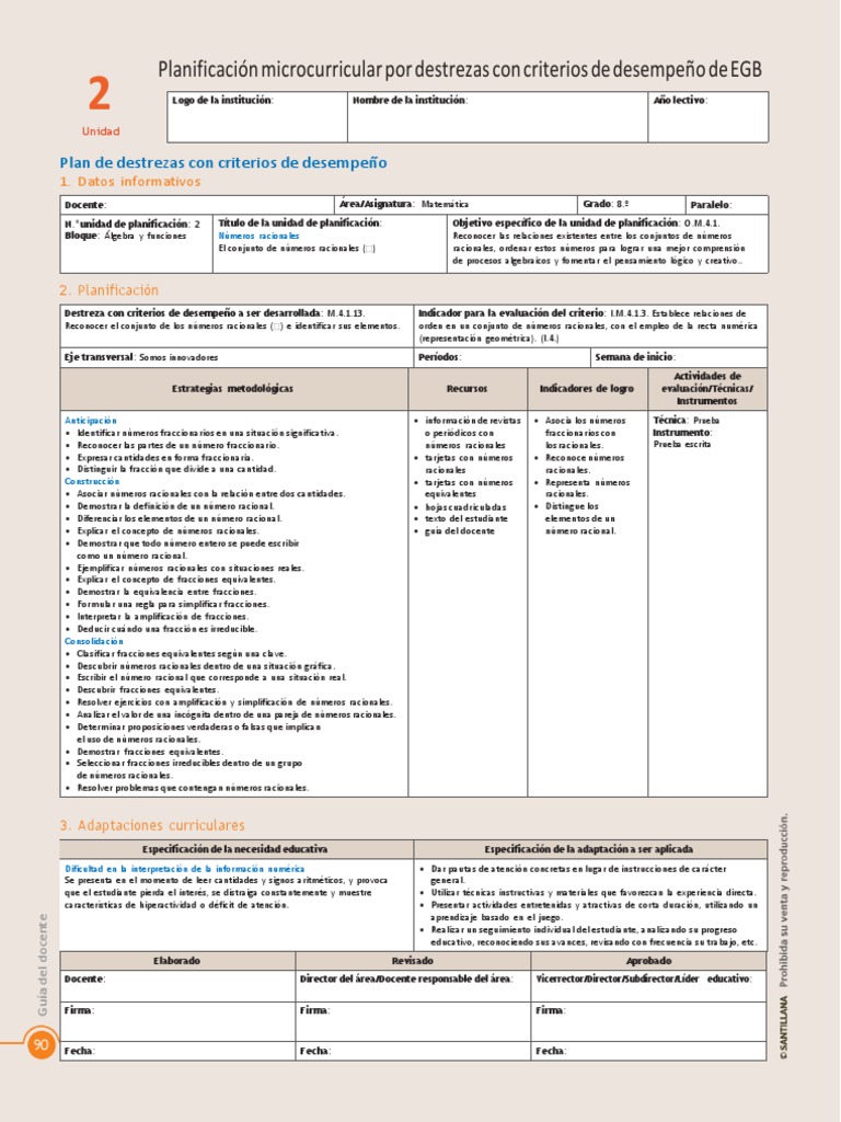 05 M8 Planificacion U2 | PDF | Número racional | Fracción (Matemáticas)