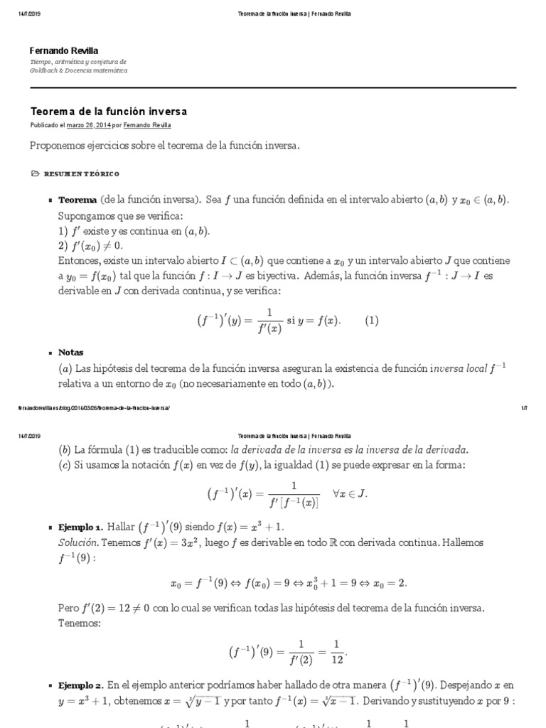 Teorema de La Función Inversa | PDF | Derivado | Intervalo (Matemáticas)