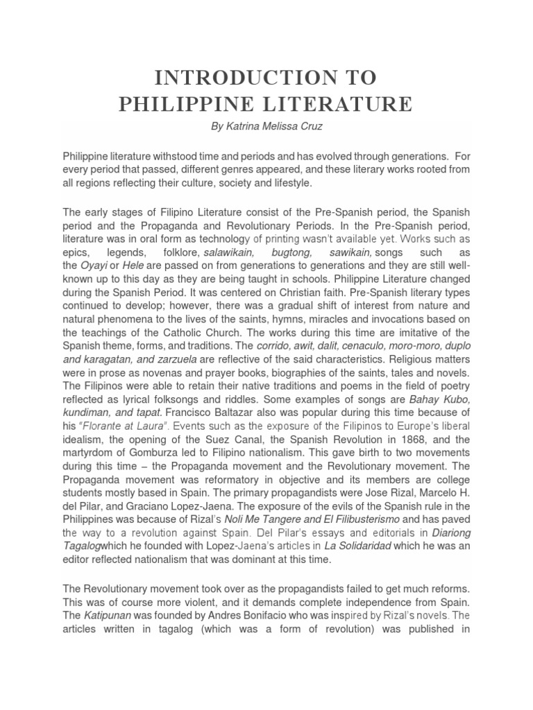 Introduction To Philippine Literature | PDF | Poetry