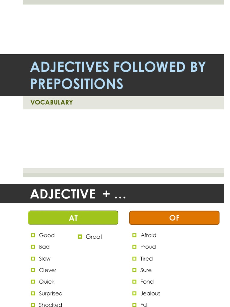 Adjectives Followed by Prepositions | PDF