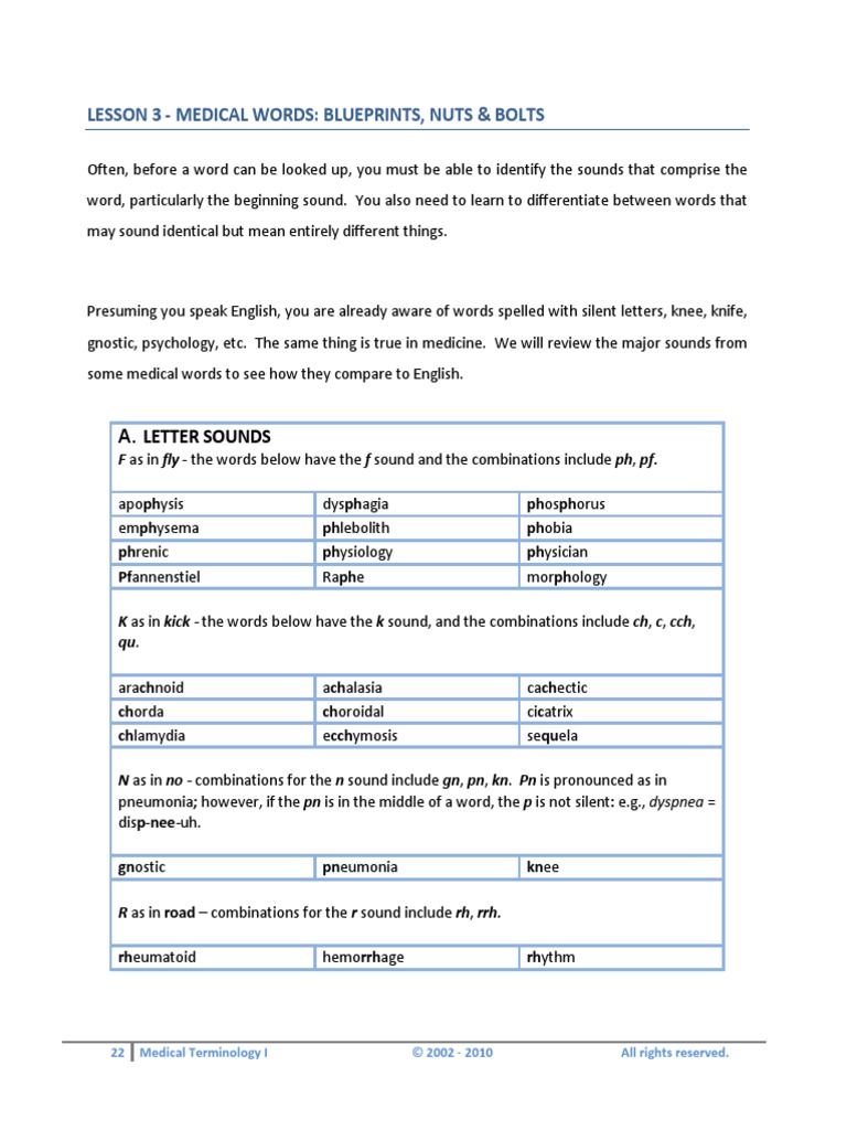 Medical Terminology I - Lesson 3 | PDF | Plural | Wellness