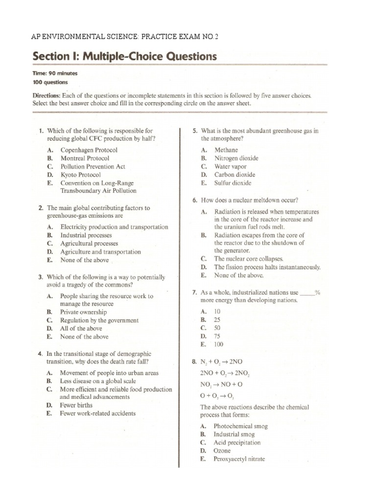 Environmental Science Practice Test | PDF
