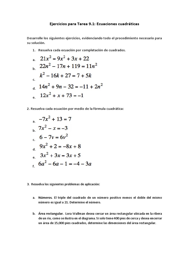 Ejercicios para Tarea 9.1 Ecuaciones Cuadr Ticas | PDF