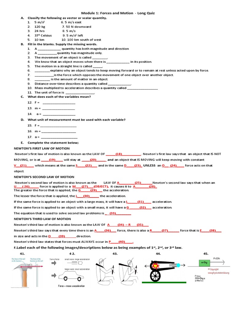 Module 1 - Forces and Motion Long Quiz | PDF | Newton's Laws Of Motion ...