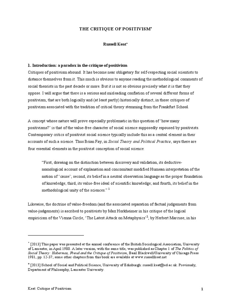 Critique Positivism PDF | PDF | Positivism | Critical Theory