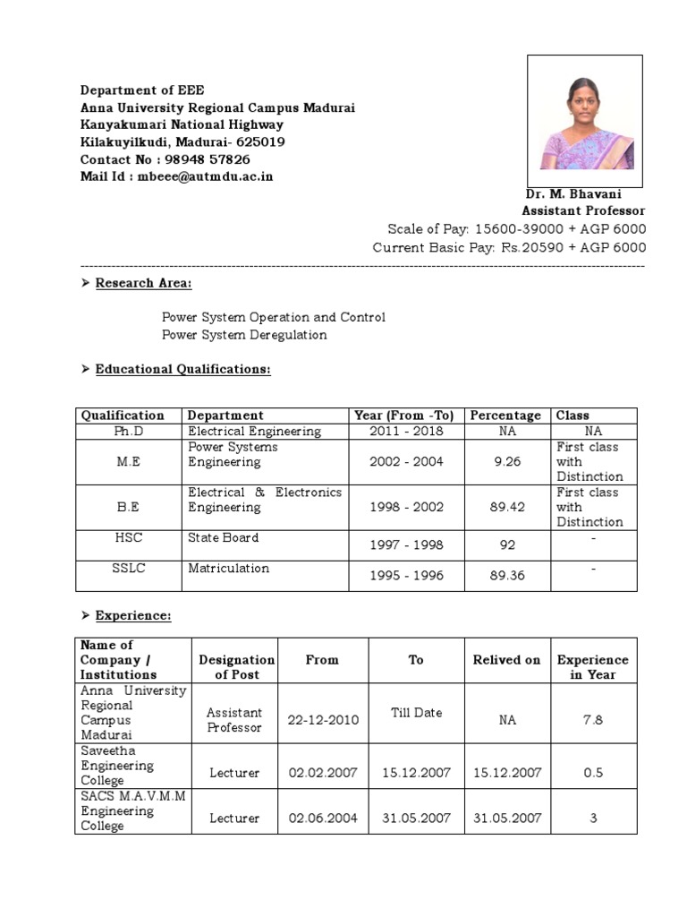 Bhavani Format of CV Final | PDF | Electric Power | Engineering
