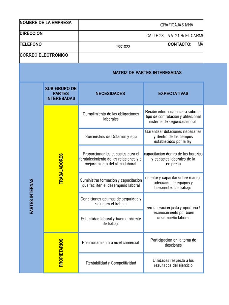 Matriz de Partes Interesadas en MNV | PDF | Calidad (comercial) | Business