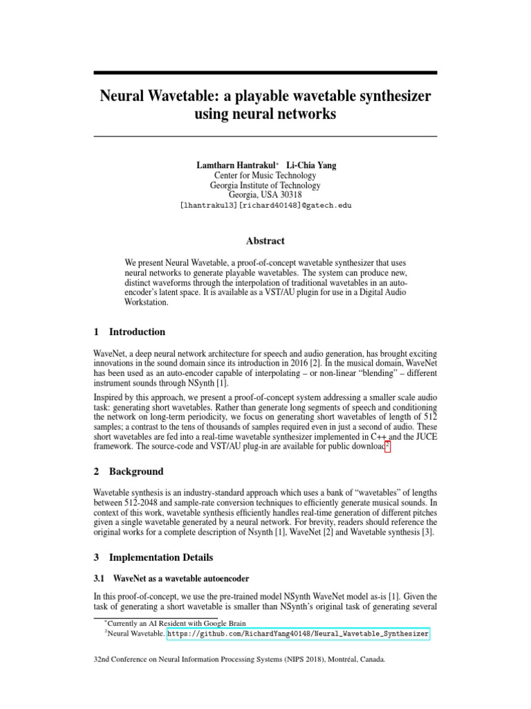 Neural Wavetable: A Playable Wavetable Synthesizer Using Neural Networks to Generate New ...