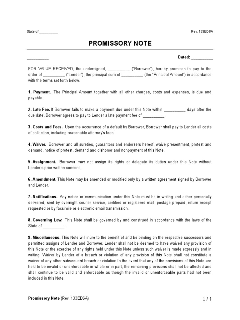Promissory Note MSWord Download | PDF | Promissory Note | Loans