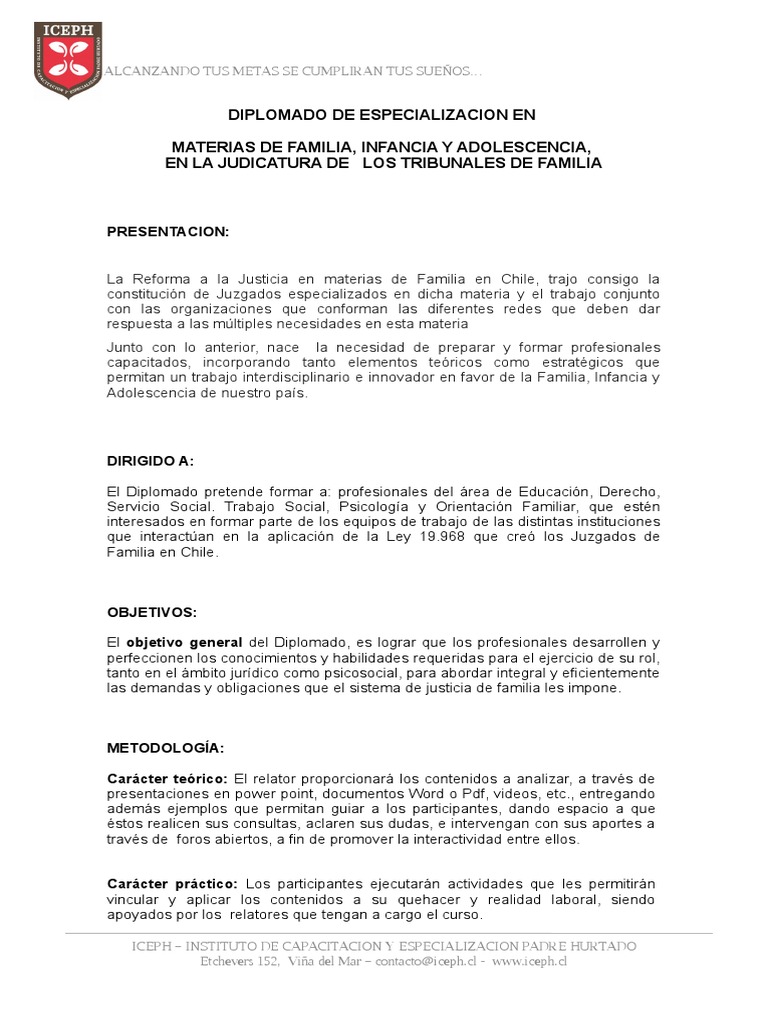 Diplomado Familia Infancia y Adolescencia en Juzgados de Familia | PDF | Familia | Derecho penal