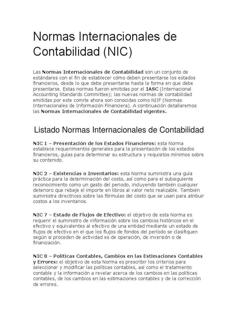 Exposicion Nic | PDF | normas internacionales de INFORMACION FINANCIERA | Contabilidad