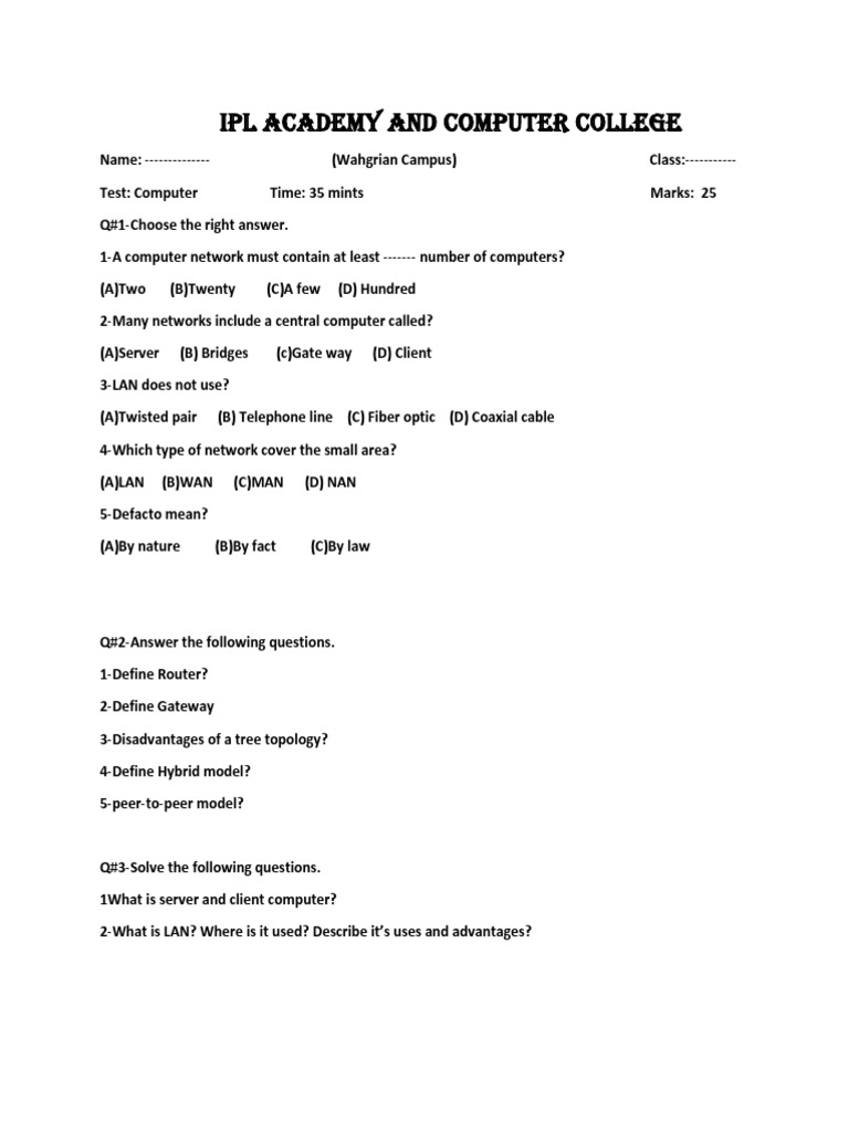 Computer Networking Test Questions | PDF | Computers