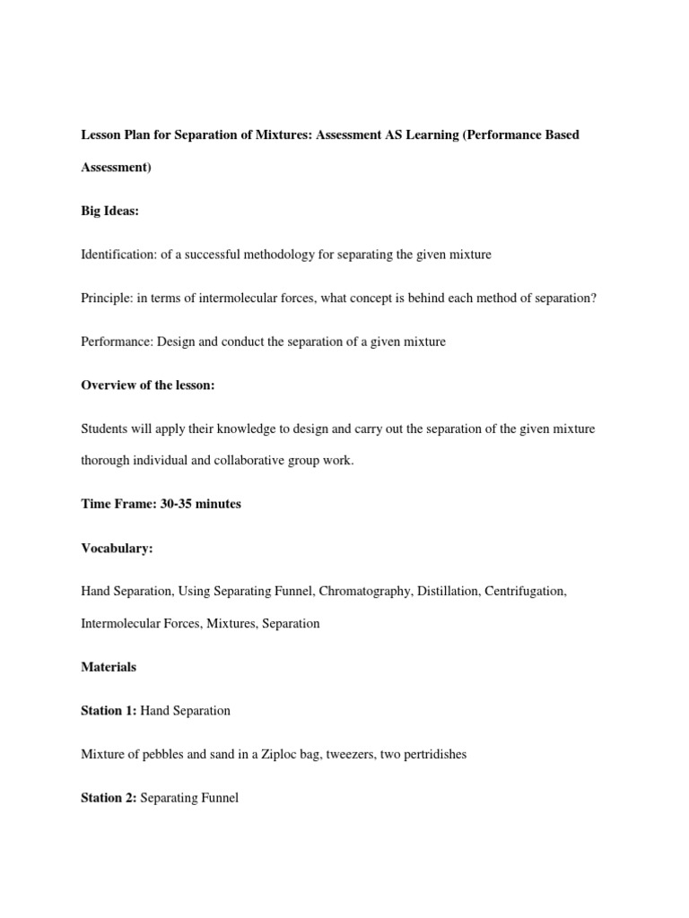 Mixture Separation Lesson Plan | PDF | Filtration | Pedagogy