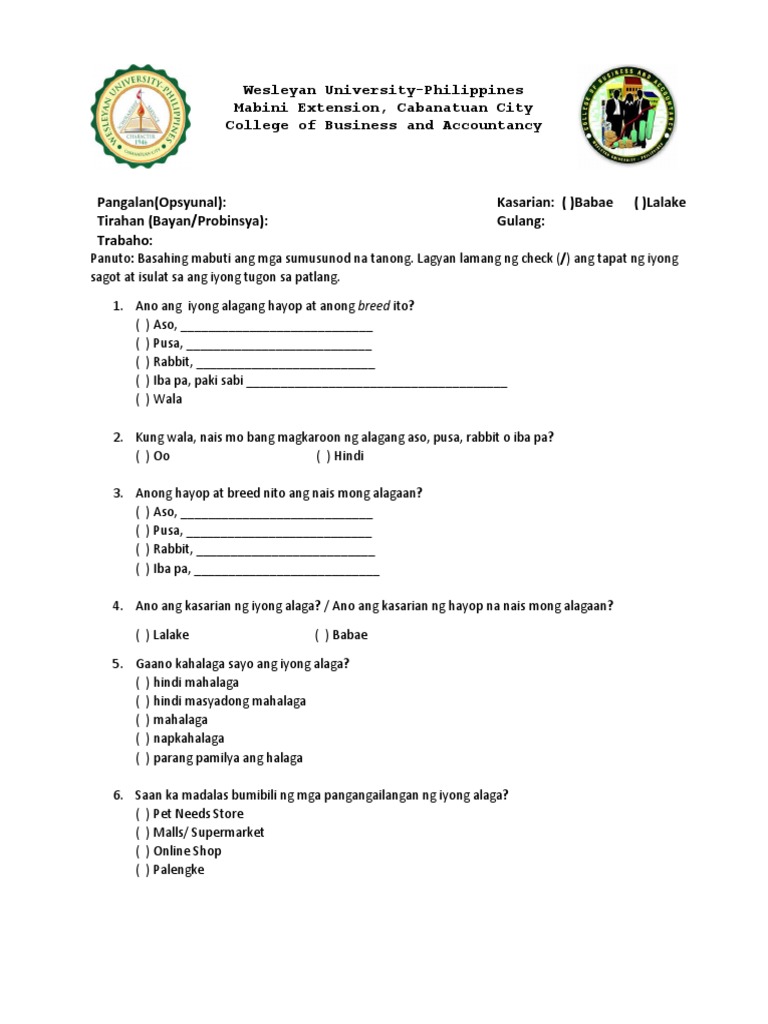 Sample Survey Questionnaire | PDF