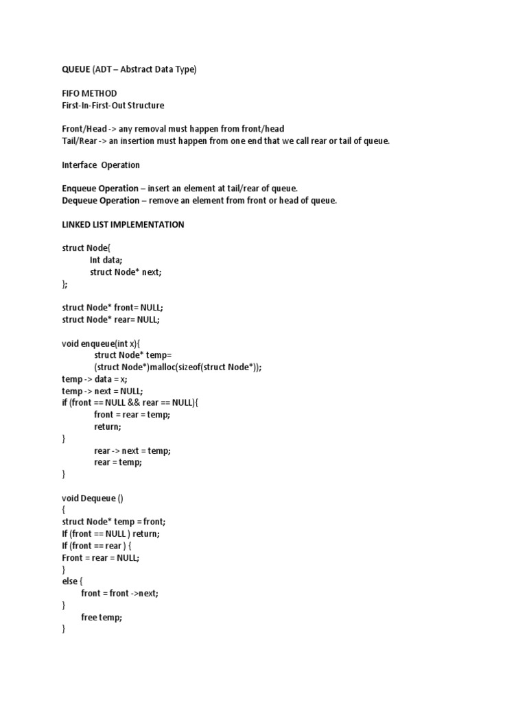 Queue Adt Abstract Data Type Pdf Queue Abstract Data Type Data Management