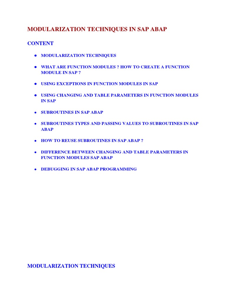 Modularization Techinque in SAP | PDF | Parameter (Computer Programming) | Subroutine