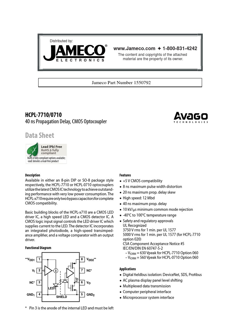 HCPL 7710 300 Avago | PDF | Cmos | Insulator (Electricity)