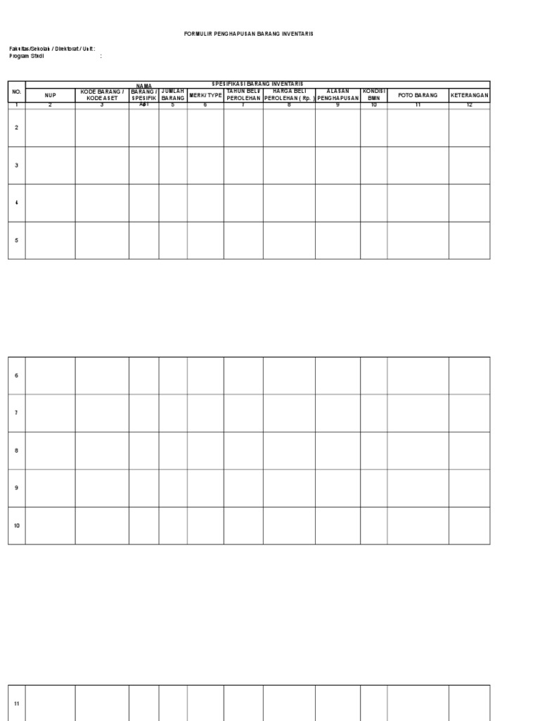 Formulir Penghapusan Barang Inventaris | PDF
