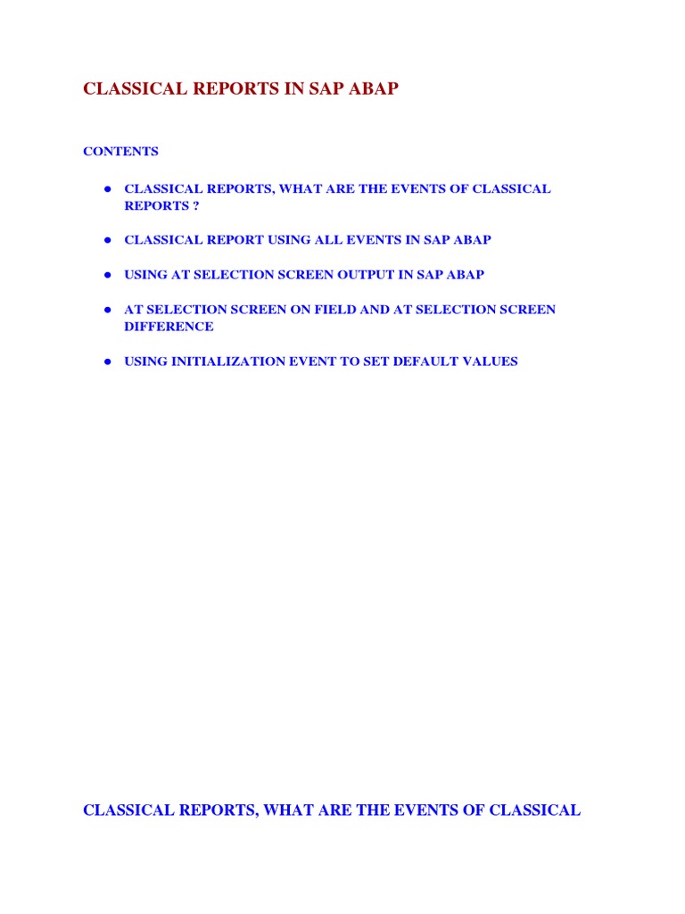 Classical Reports In Sap Abap Pdf Parameter Computer Programming Computer Data