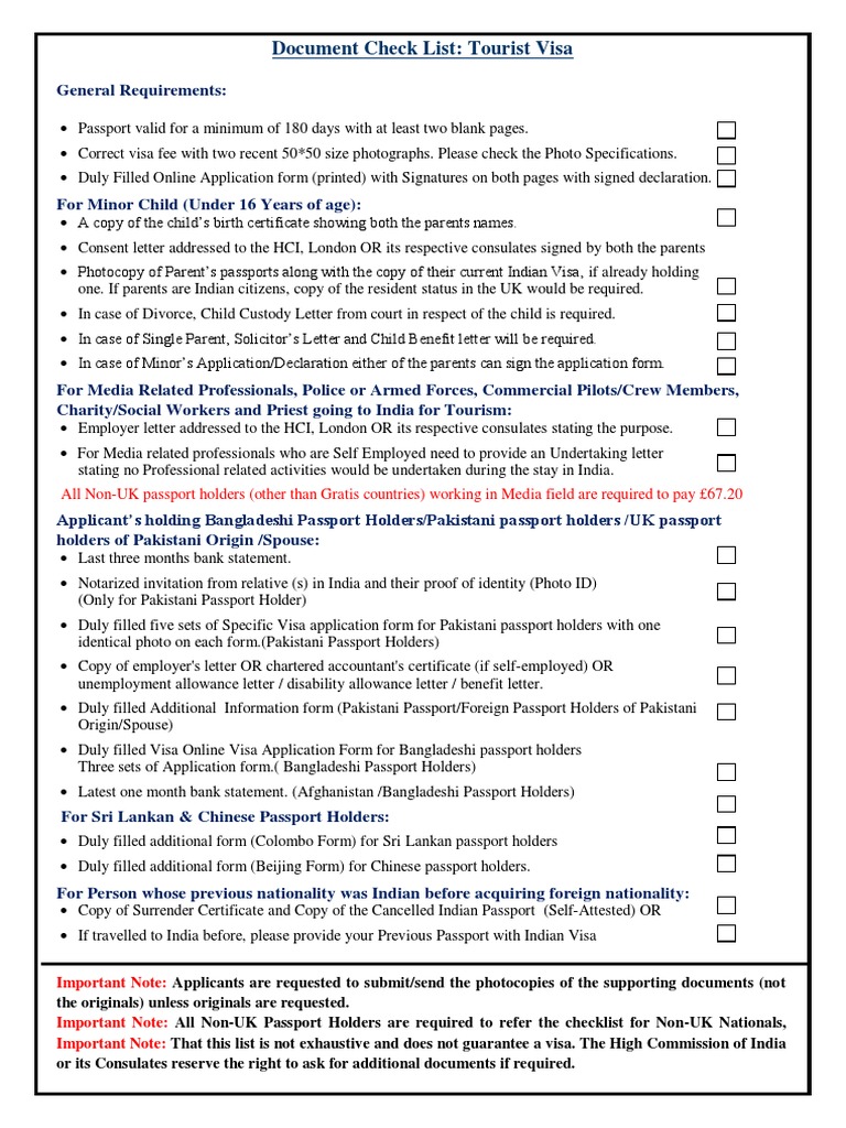 Document Check List: Tourist Visa | Download Free PDF | Passport ...
