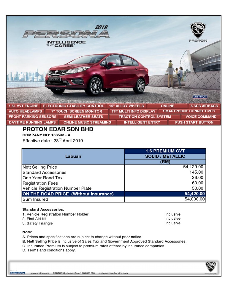 Proton Edar 1.6L Premium CVT Features and Pricing | PDF