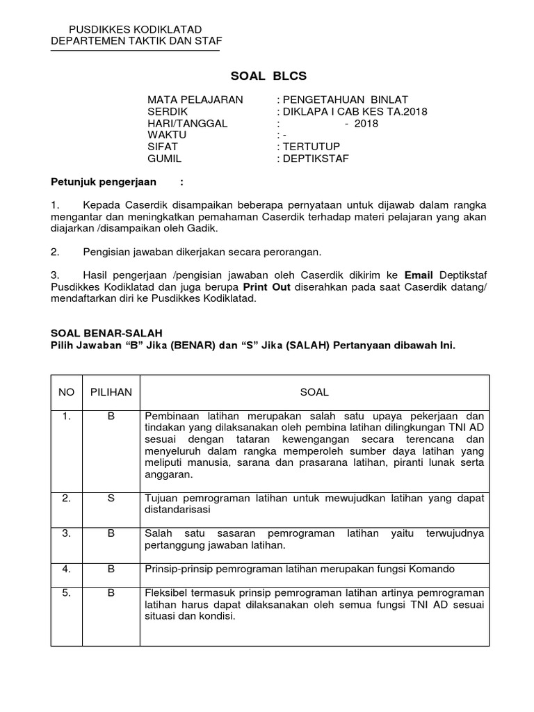 BLCS - Diklapa I - TA.2018 - Deptikstaf | PDF