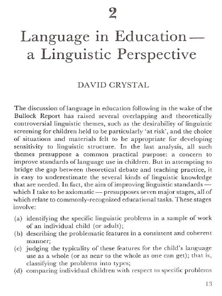 Language in Education-A Linguistic Perspective: David Crystal | PDF ...