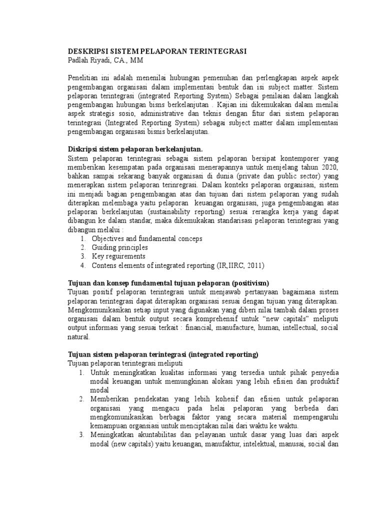 Deskripsi Sistem Pelaporan Terintegrasi | PDF