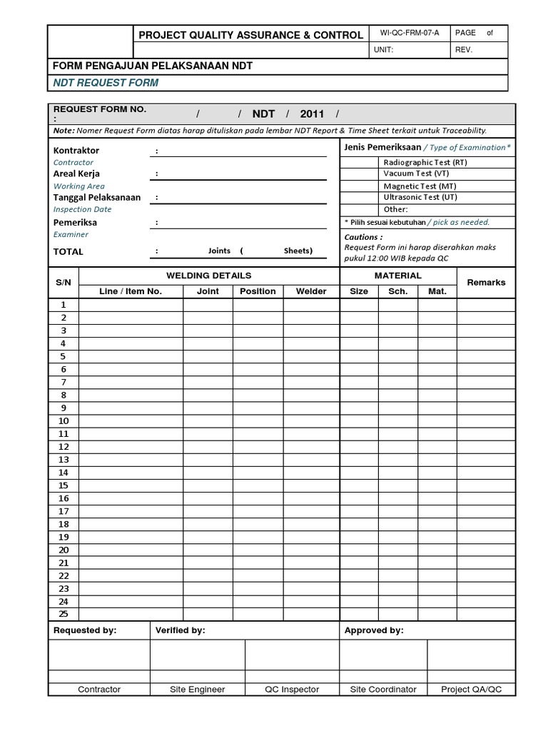 NDT Request Form for Quality Control | PDF