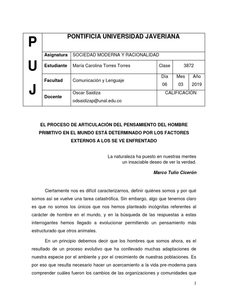 Pensamiento Primitivo | PDF | Espacio | Hora
