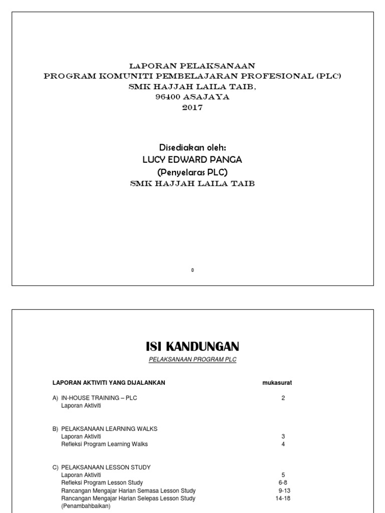 Laporan Pelaksanaan Program PLC 2012 Smklu | PDF