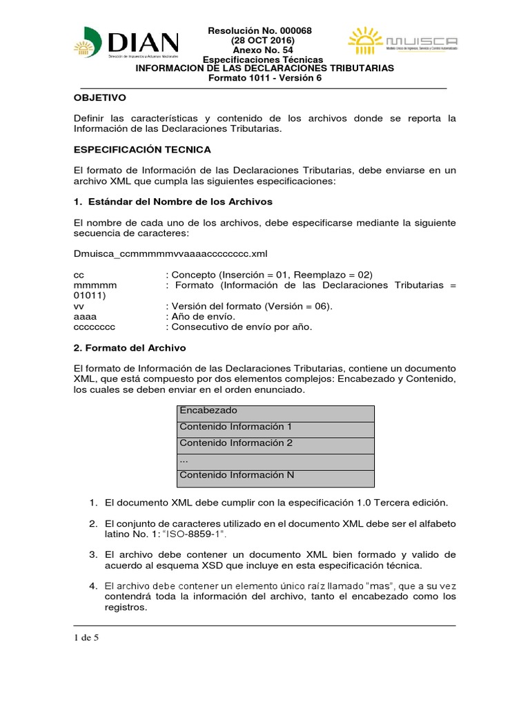 Anexo 54 Formato 1011 V6 | PDF | Xml | Estándares del consorcio World Wide Web