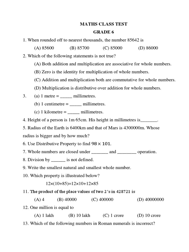 Maths Class Test | PDF | Integer | Numbers