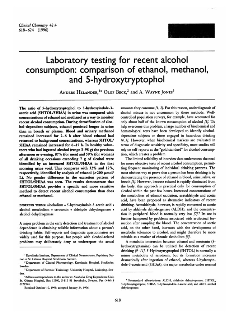 Laboratory Testing For Recent Alcohol Consumption: Comparison of ...