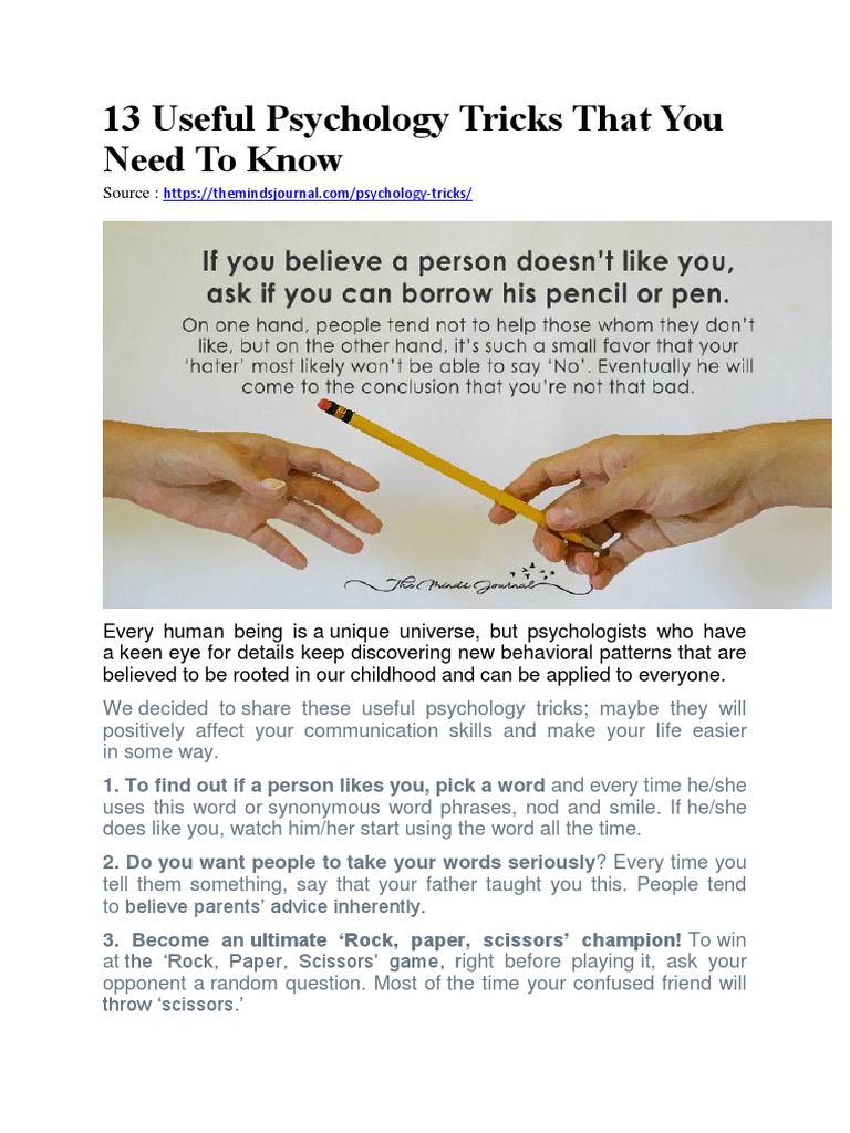 13 Useful Psychology Tricks That You Need To Know: Source | PDF ...