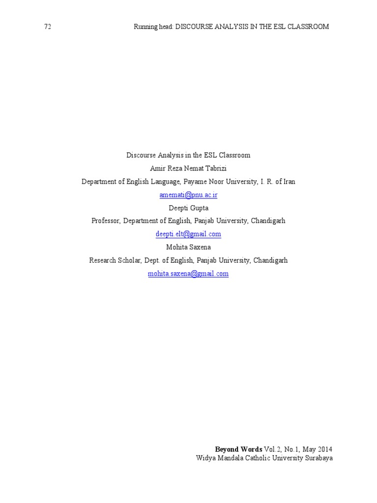 Discourse Analysis in The ESL Classroom | PDF | Discourse | Second Language