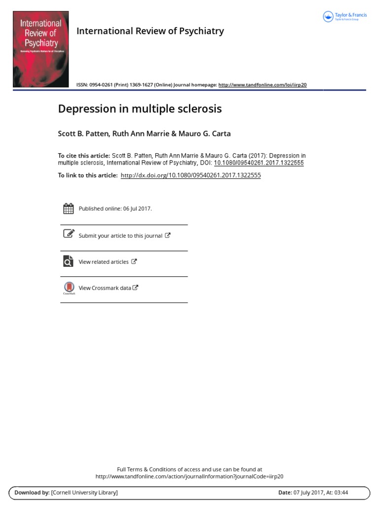 Depression in Multiple Sclerosis PDF | PDF | Major Depressive Disorder ...