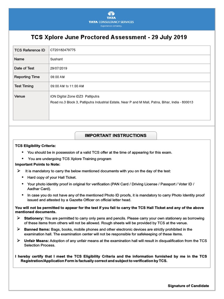 TCS Hall Ticket Instructions for Patna Exam | PDF | Career & Growth ...
