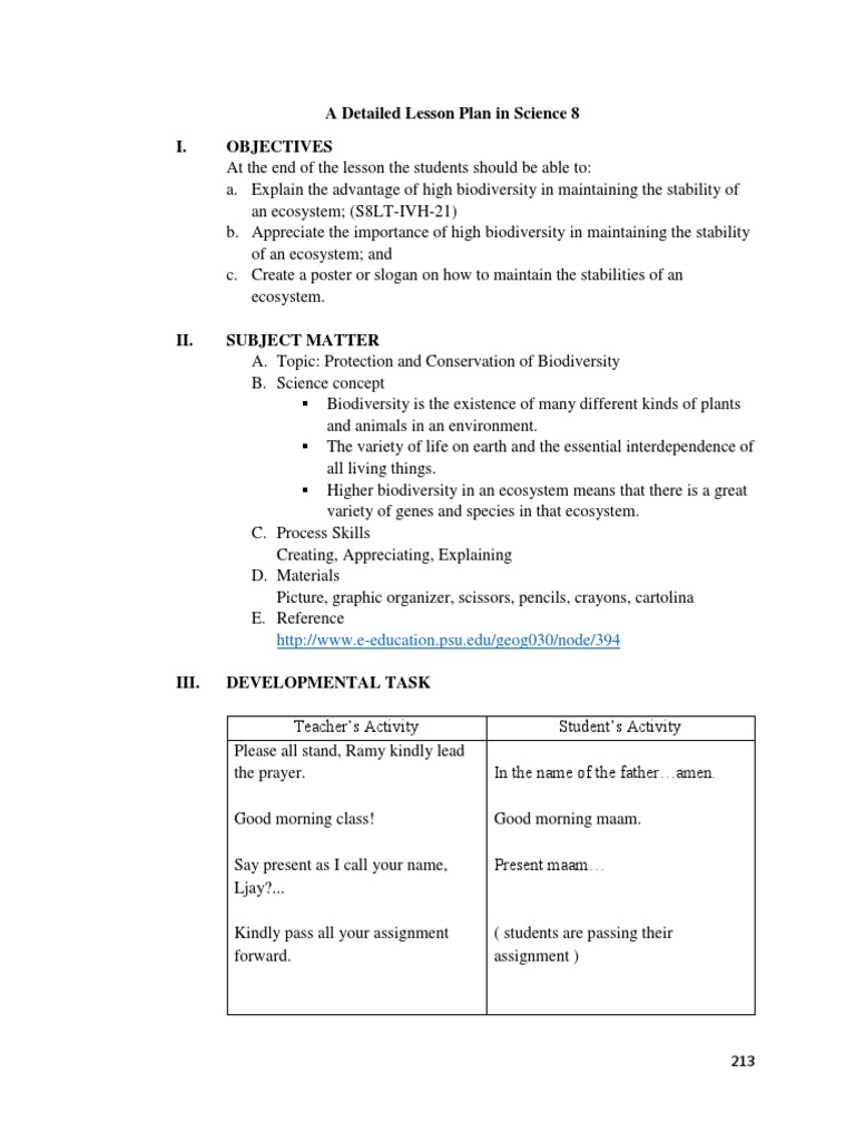 Biodiversity Conservation Lesson Plan | PDF | Habitat Destruction ...