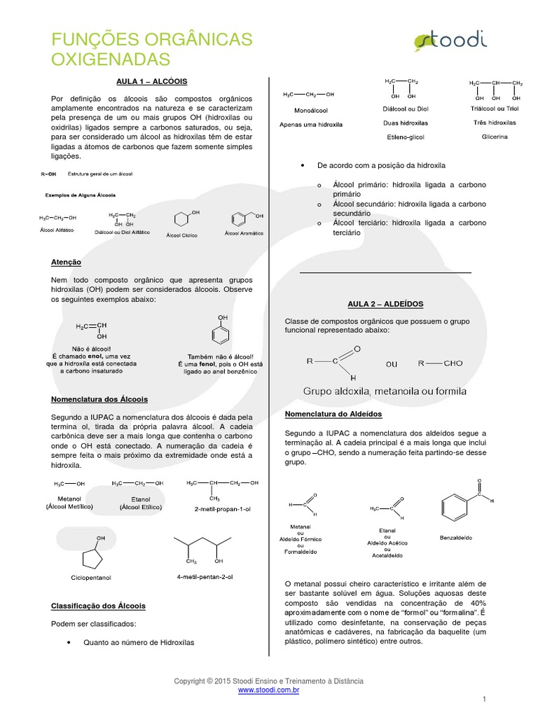 3) Funções Orgânicas Oxigenadas | PDF | Éster | Álcool