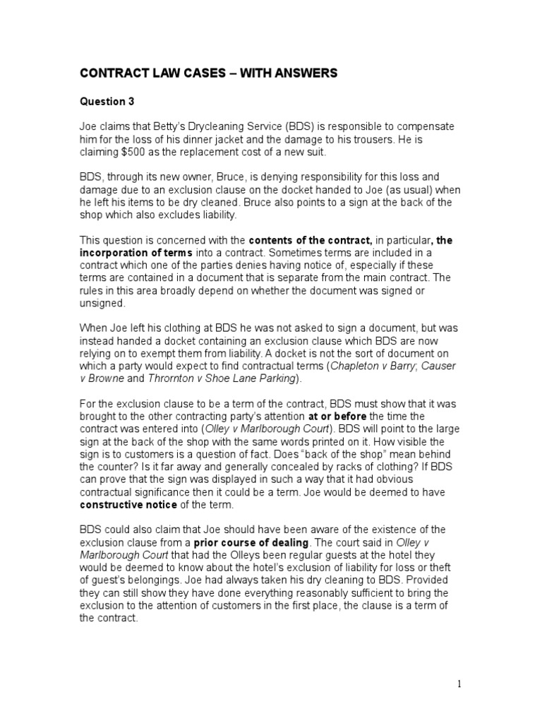 Contract Law Cases - With Answers | PDF | Misrepresentation | Doctrine