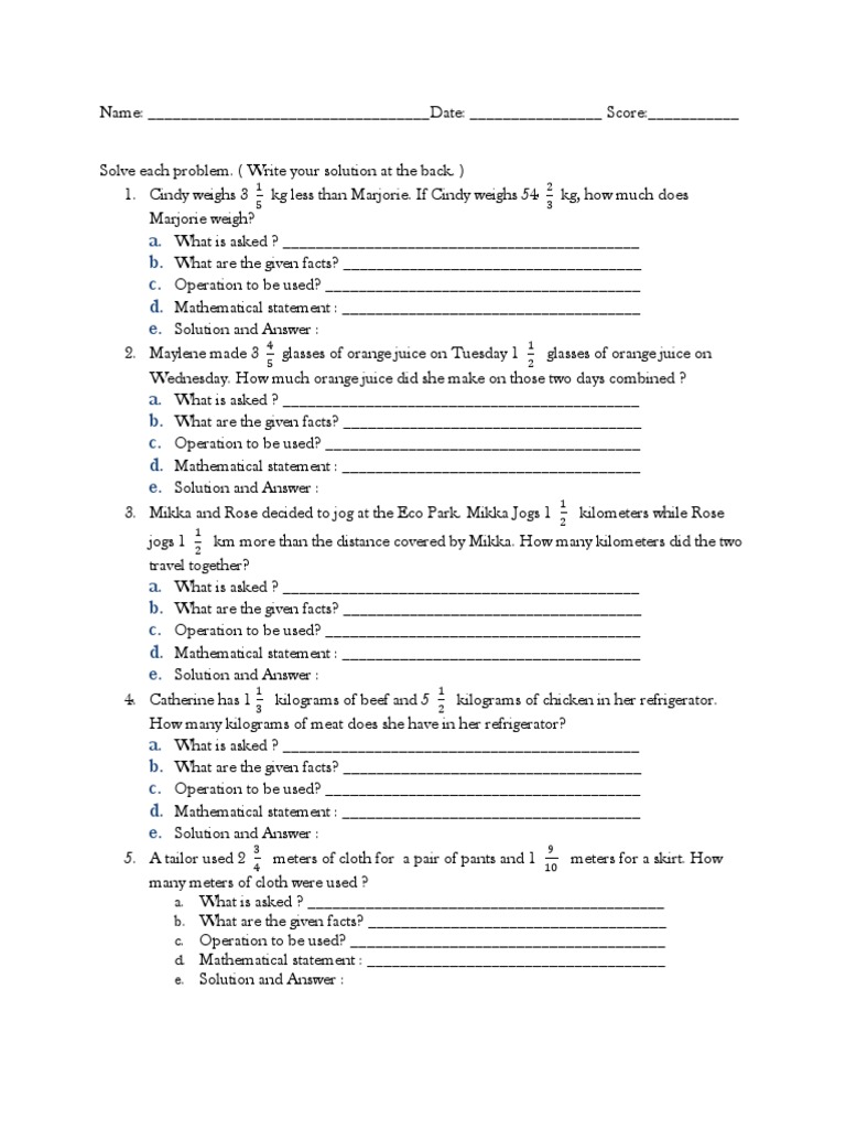 Problem Solving Adding Fraction | PDF | Teaching Mathematics