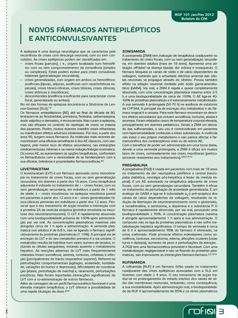 Novos Fármacos Antiepilépticos e Anticonvulsivantes | PDF | Metabolismo ...