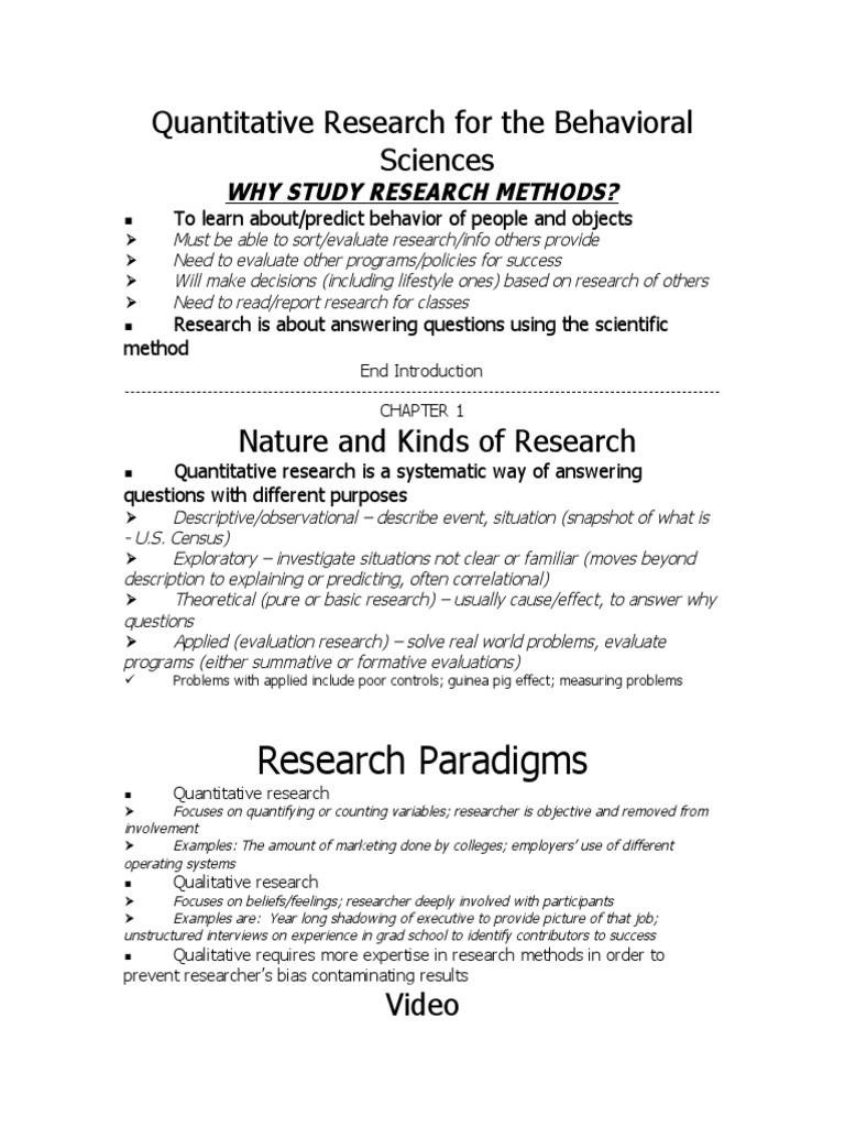 Research Paradigms: Quantitative Research For The Behavioral Sciences ...