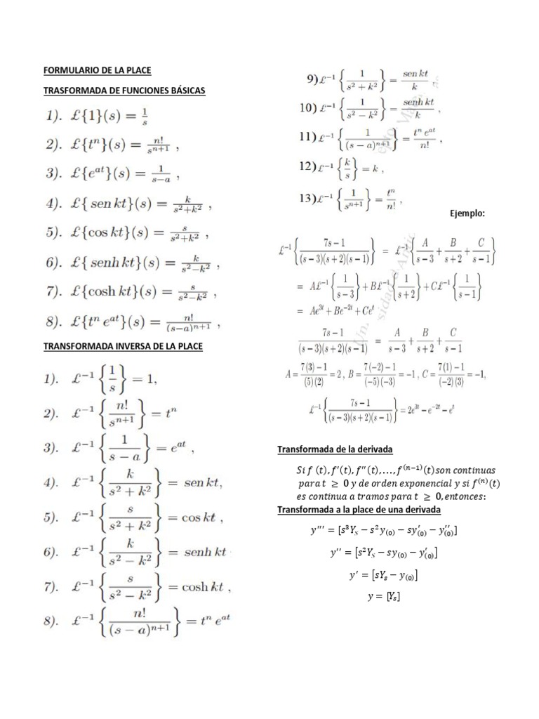 Formulario Laplace | PDF | Integral | Derivado