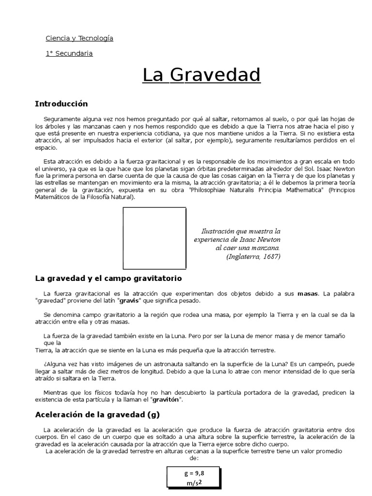 La Gravedad 1° Año Cyt | PDF | Gravedad | Tierra