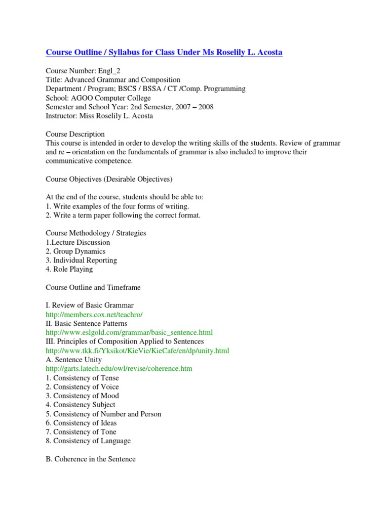 Course Outline (Advanced Grammar) | PDF | Grammar | Learning